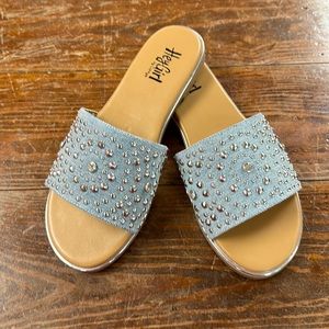 Corkys | Shoes | Bail Money Blue Denim Flat Sandal Hey Girl By Corkys ...